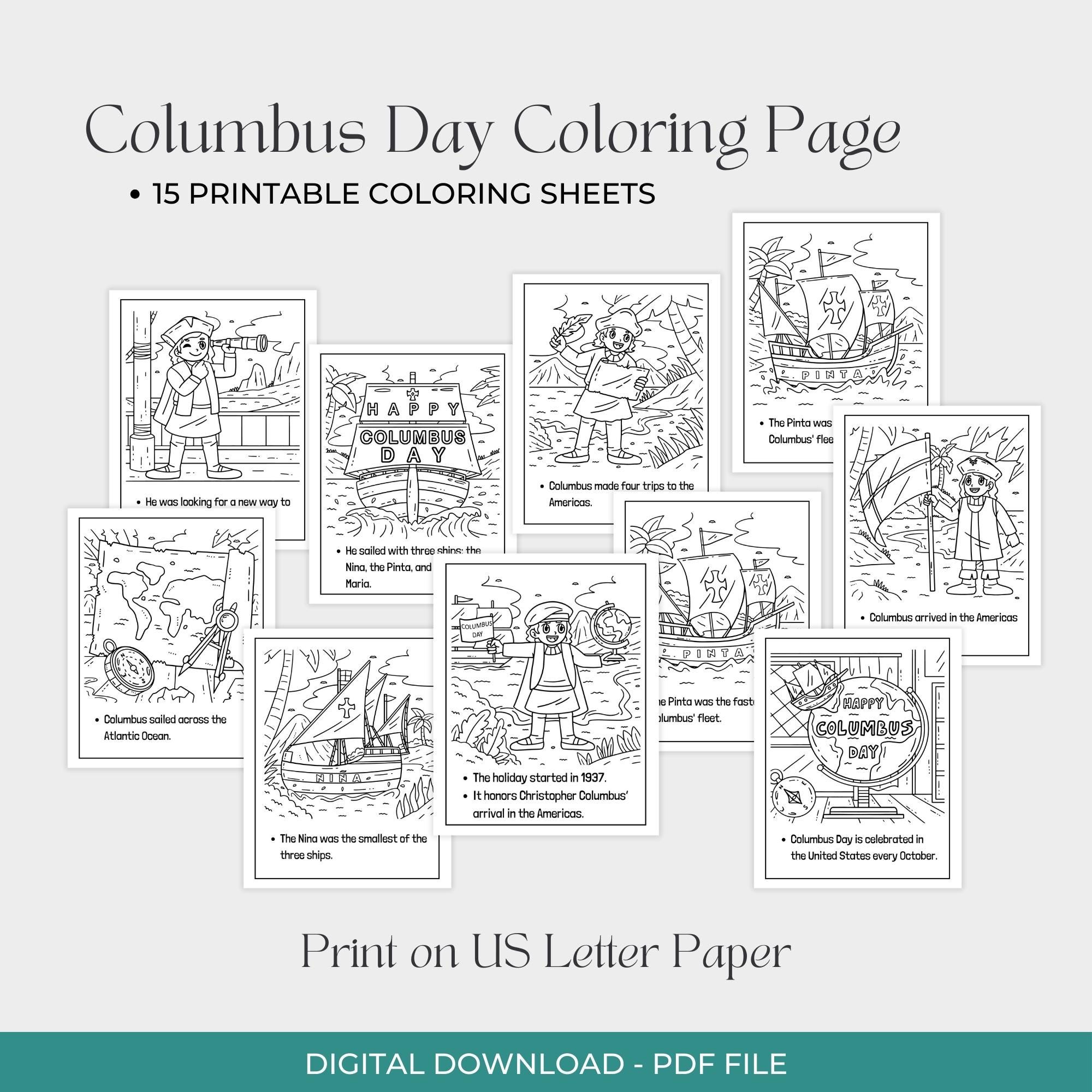 Columbus Day Coloring Pages With Fun Facts | 15 Printable Educational ...