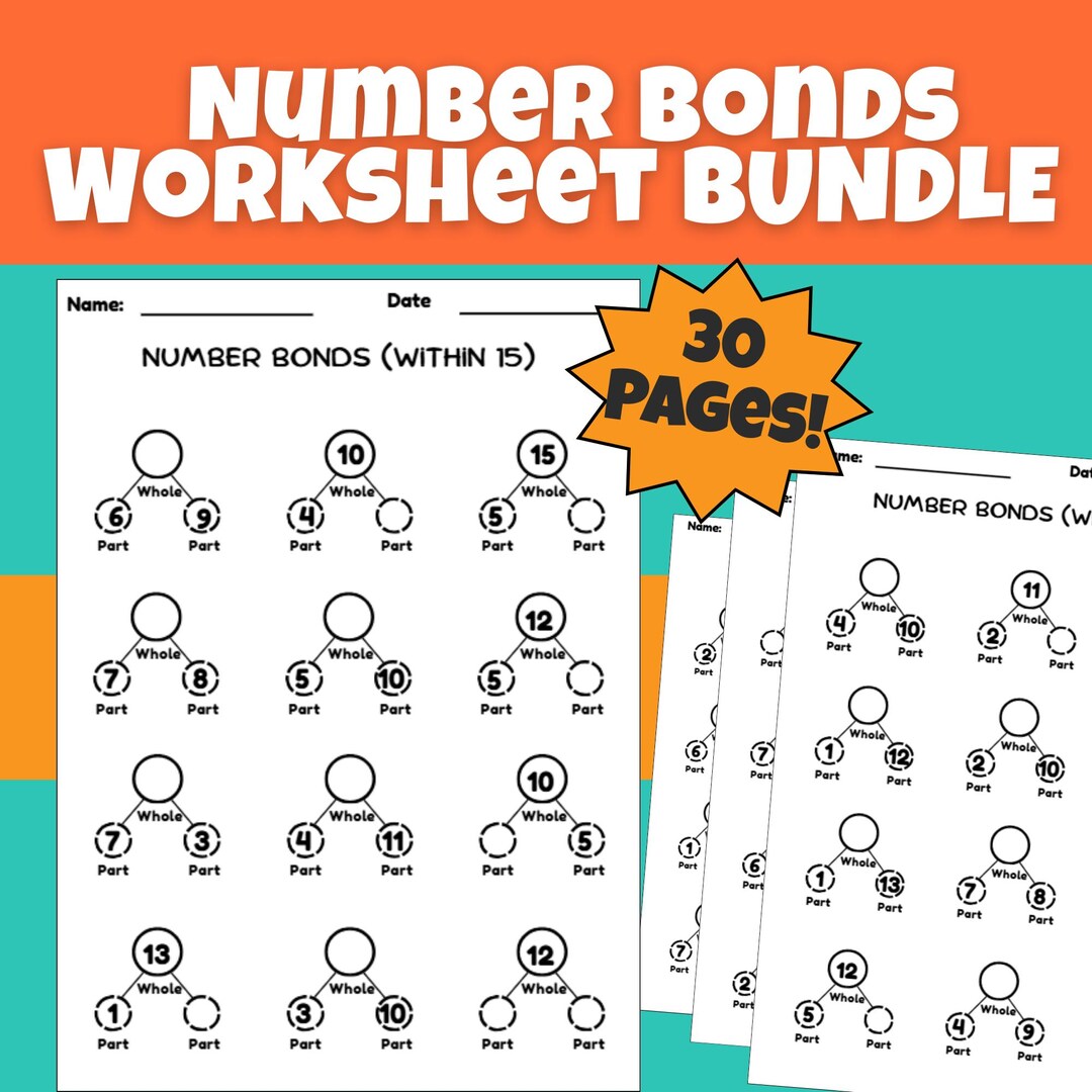 Number Bonds Worksheets BUNDLE | Within 10-15 (sets A–C) | Kindergarten ...