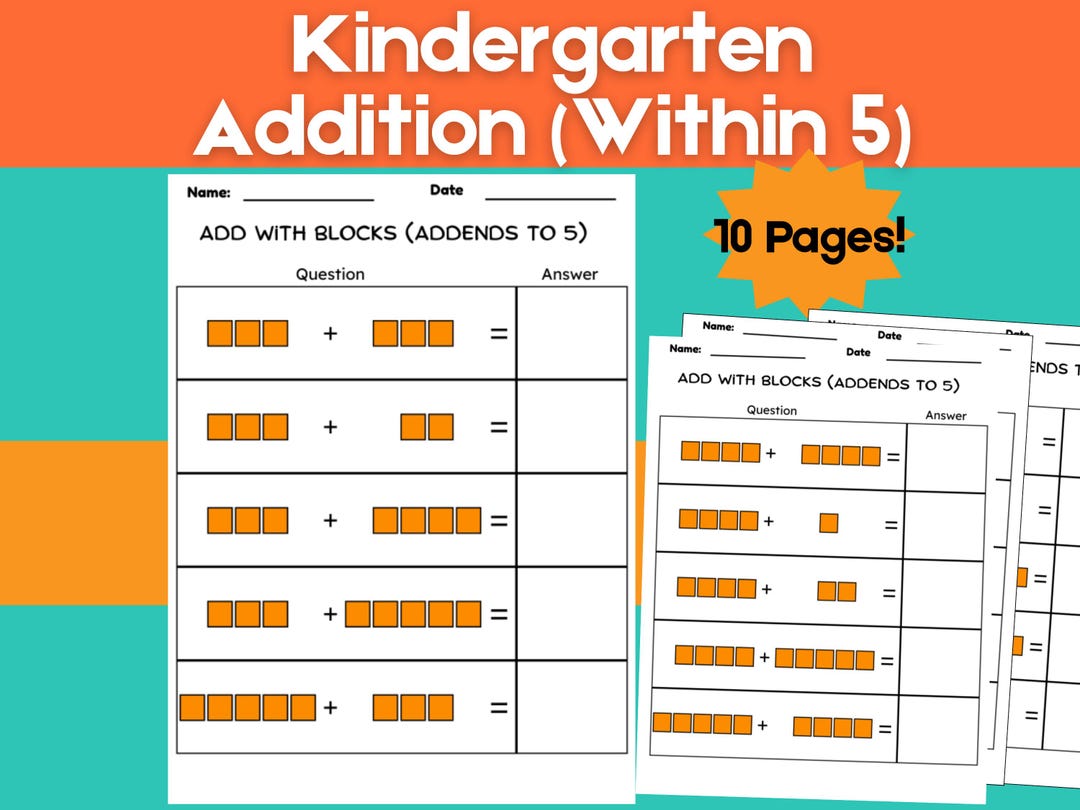 Kindergarten Addition Worksheets | Addends Within 5 | No-prep Math ...