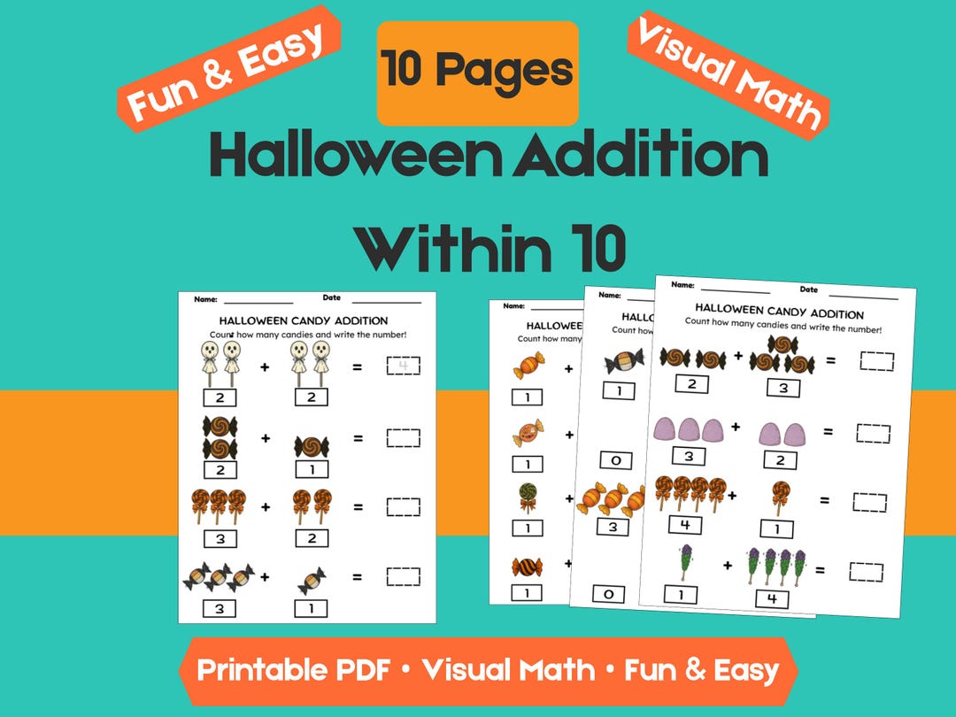 Halloween Candy Addition Worksheets (1–10) | Preschool & Kindergarten ...