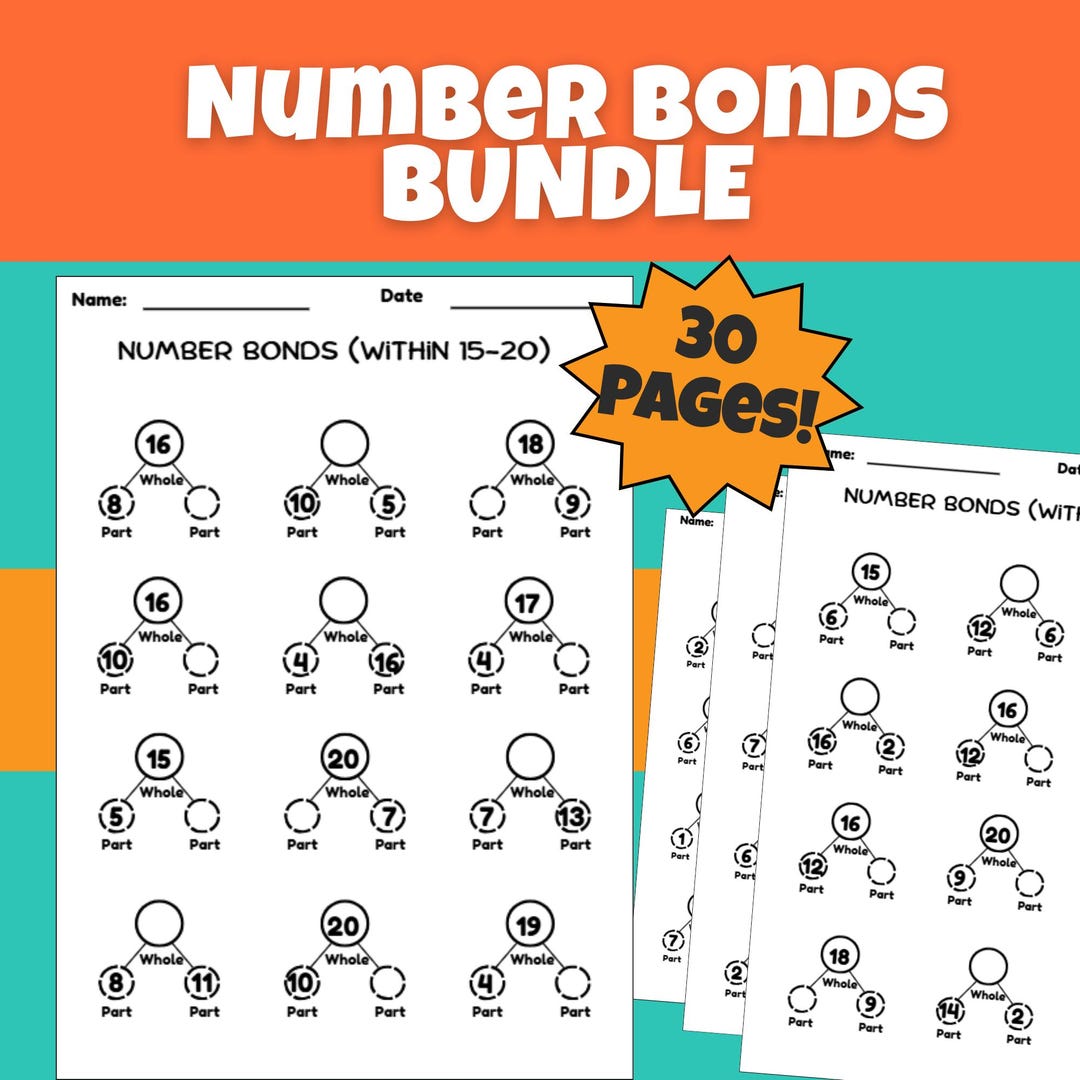 Number Bonds Worksheets (within 15-20) BUNDLE | Kindergarten & 1st ...