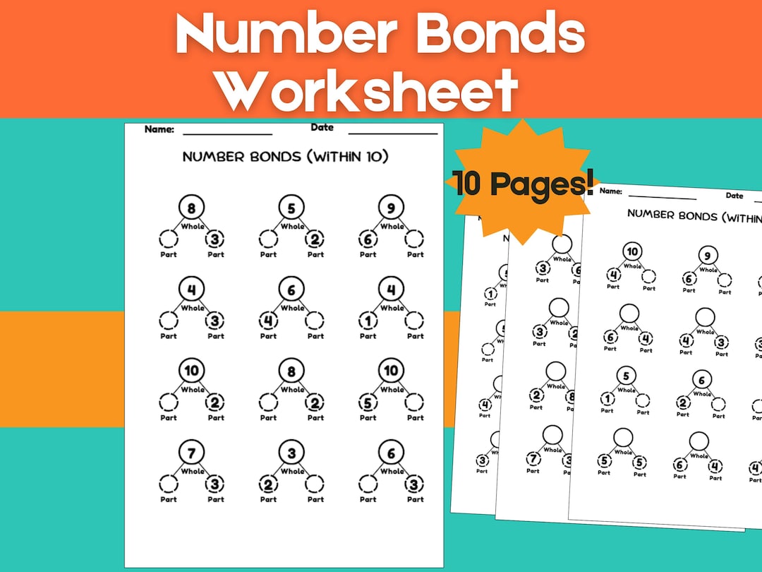 Number Bonds Worksheets | Kindergarten & 1st Grade Math (PDF) Part A - Etsy