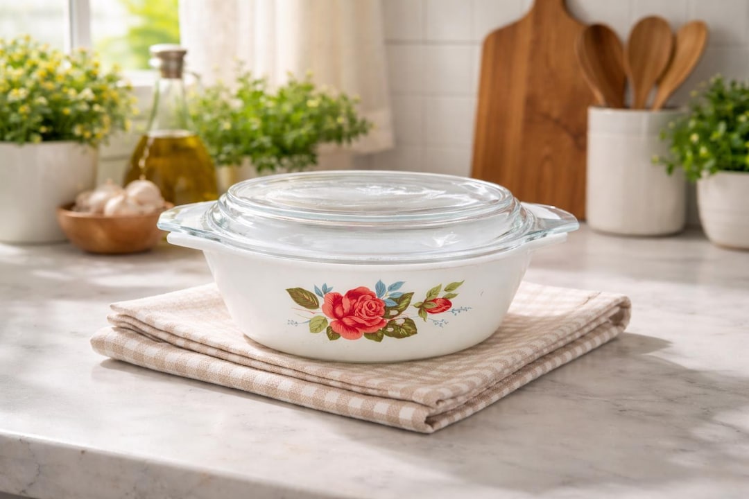 Vintage JAJ Pyrex Cottage Rose Casserole | 524 Oval Decorator Dish With ...