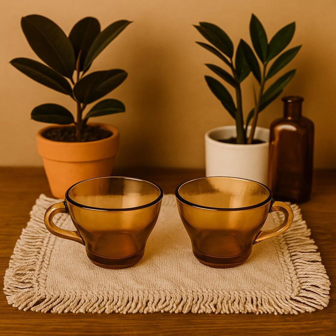Vintage Amber Glass Coffee Mugs - Mid-century Modern Italian Set - Etsy
