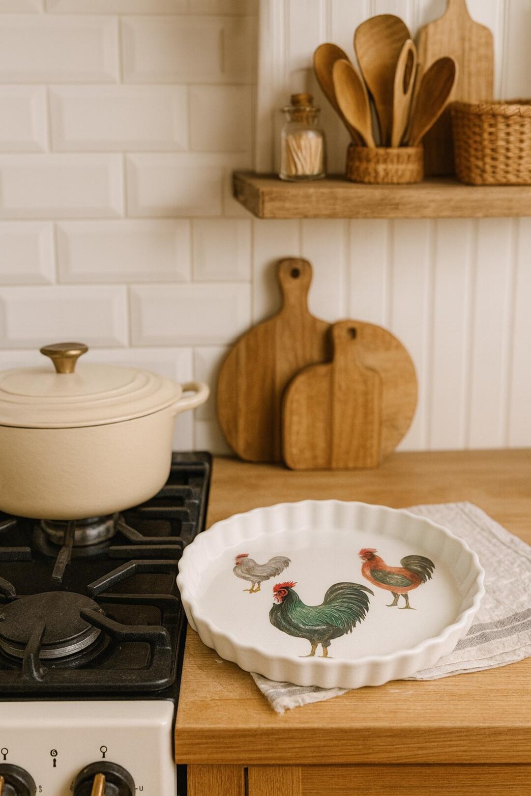 Vintage Danesco Rooster Pie Dish – Ceramic Quiche Plate – Decorated in ...