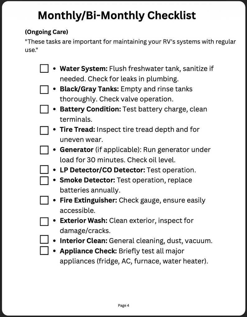 Printable RV Maintenance Checklist | Digital PDF | RV Owners Guide ...