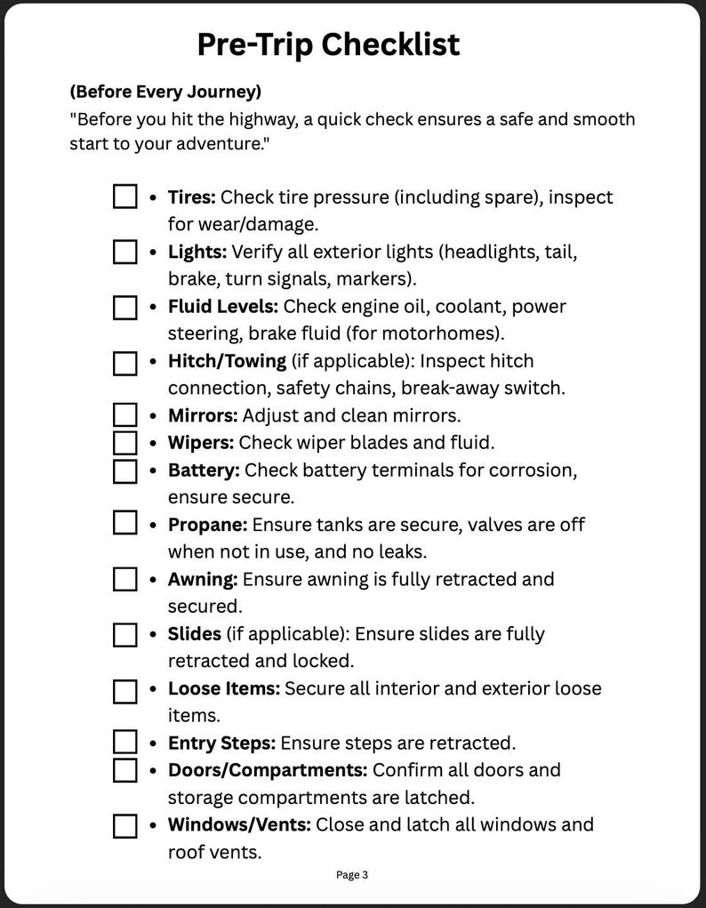 Printable RV Maintenance Checklist | Digital PDF | RV Owners Guide ...