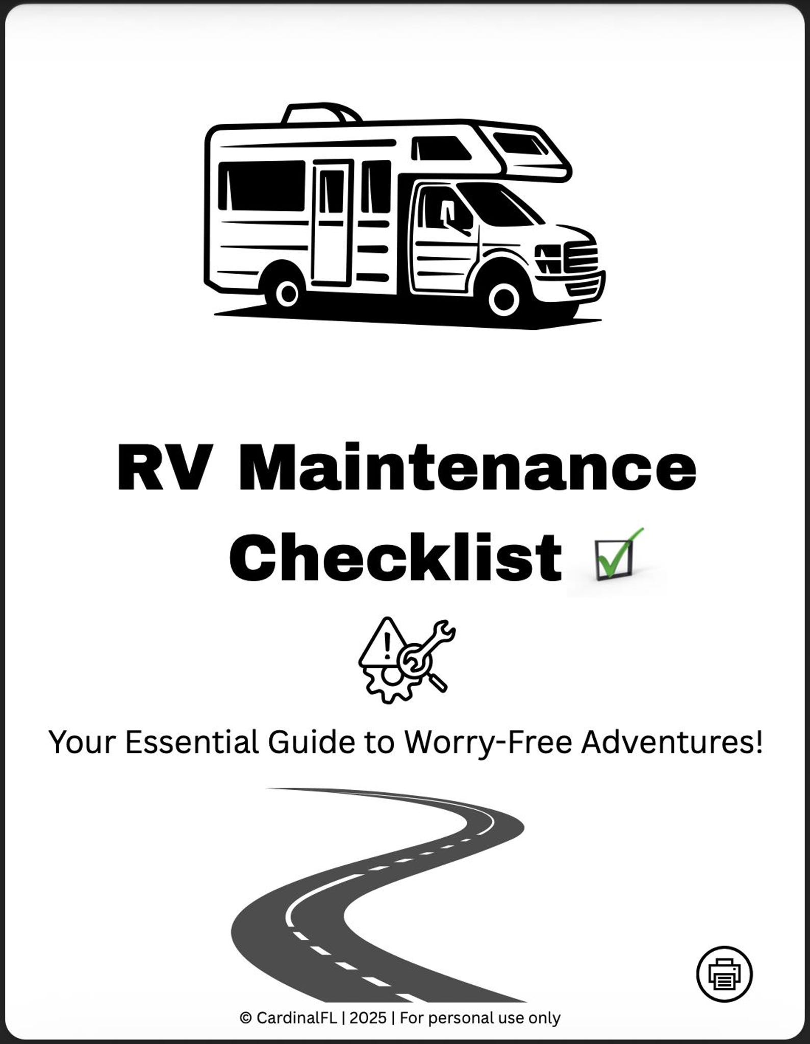 Printable RV Maintenance Checklist | Digital PDF | RV Owners Guide ...