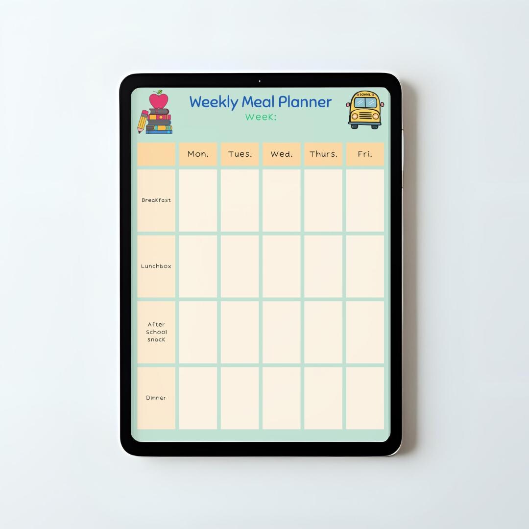 School Week Meal Planner, Printable & Canva Template, Kid-friendly Meal ...