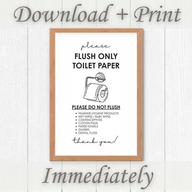Flush Only Toilet Paper Sign: Modern Airbnb Bathroom Rules (PDF ...