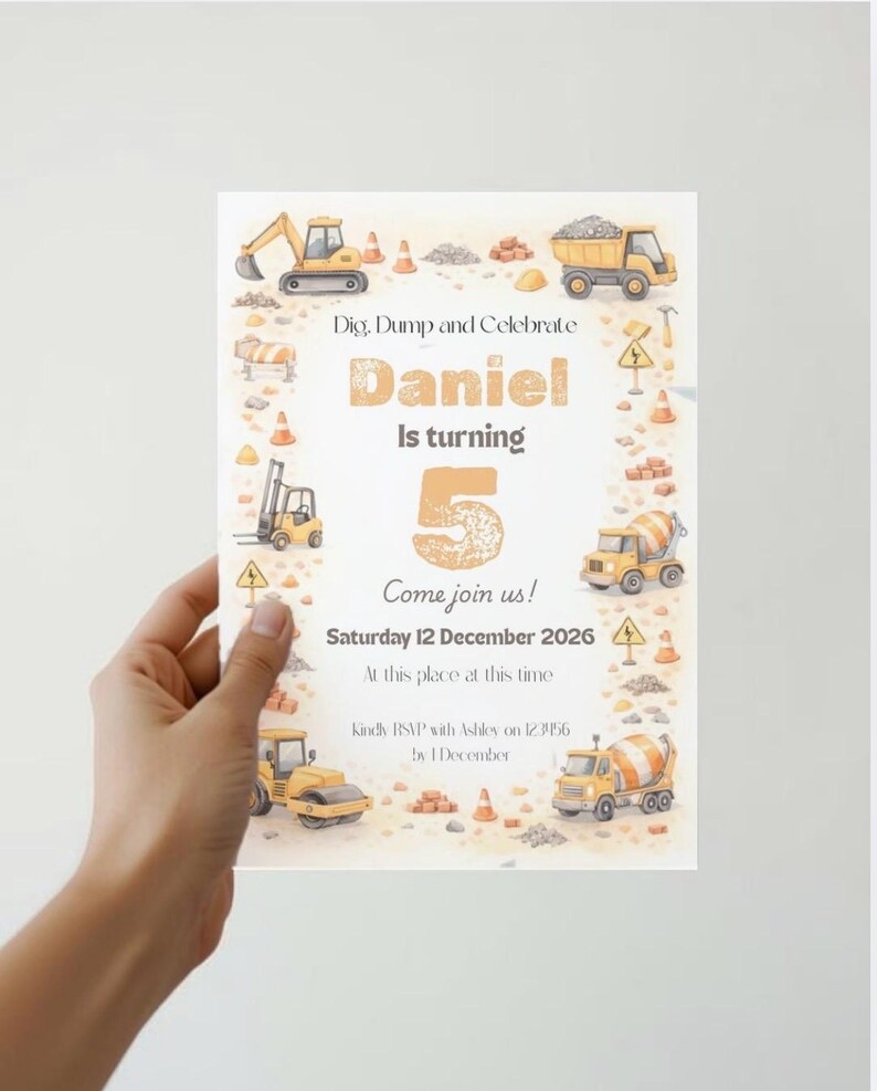 Editable Digger Birthday Invitation - Etsy