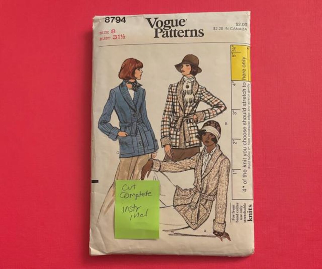 Vogue Sewing Pattern 8794 Misses' Jacket Size 8 Bust 31 1/2 Cut ...