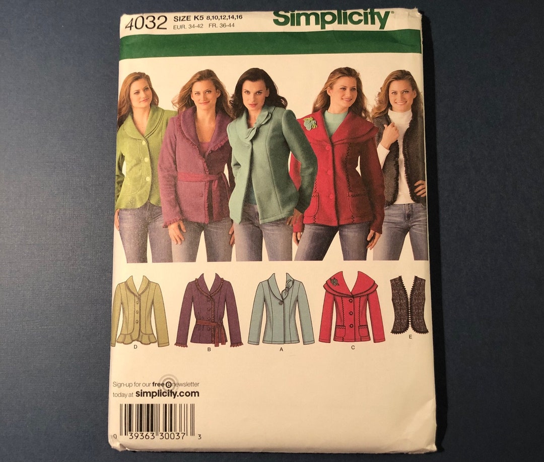 Simplicity Sewing Pattern 4032 Misses' Jackets & Vest Size K5 8-16 ...