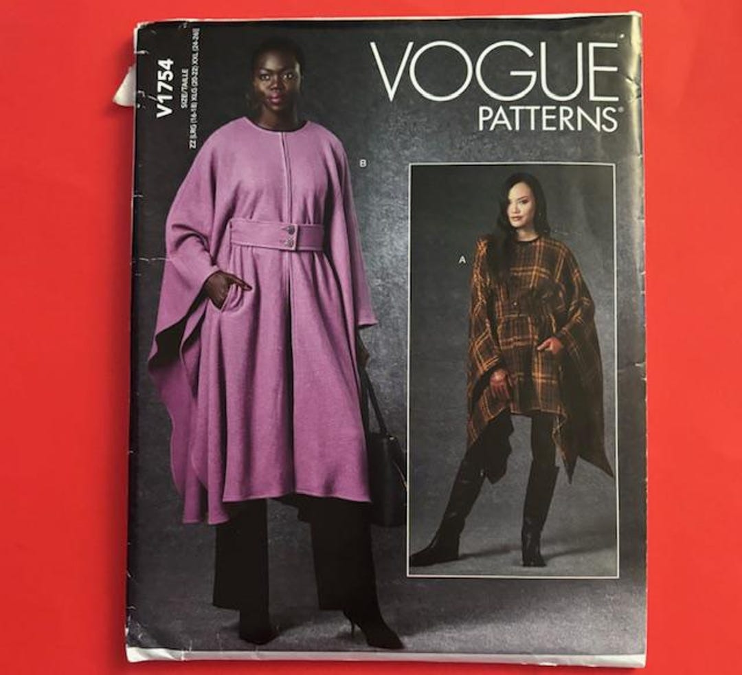 Vogue Pattern V1754 Misses' Cape Size ZZ Lrg (16-18) Xlg (20-22) Xxl ...