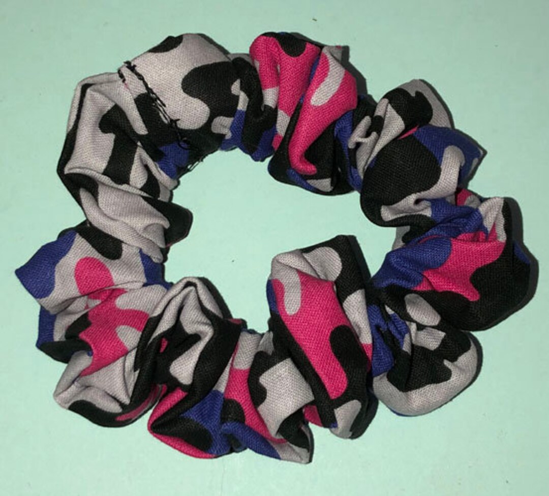Camouflage Camo Pink Blue Black Gray Handmade Cotton Hair Scrunchie - Etsy