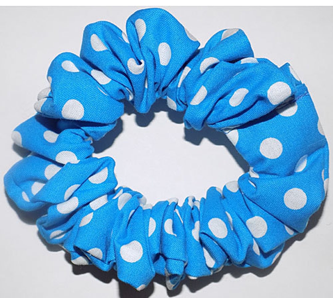 Bright Blue With White Polka Dots Handmade Cotton Hair Scrunchie - Etsy