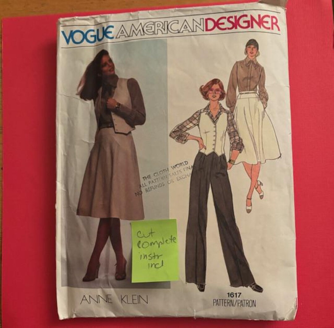 Vogue Sewing Pattern American Designer Anne Klein 1617 Misses' Vest ...