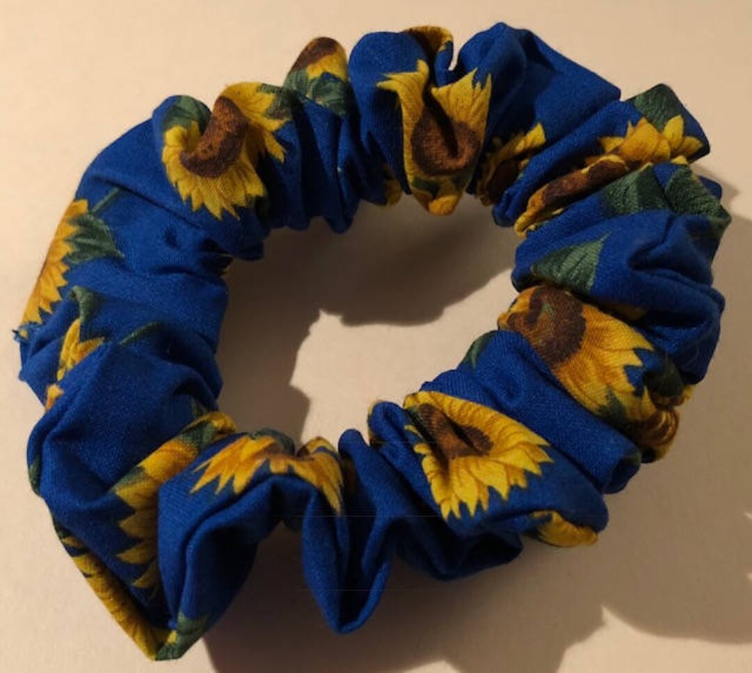 Bright Blue Background With Large Sunflowers Cotton Handmade Hair ...