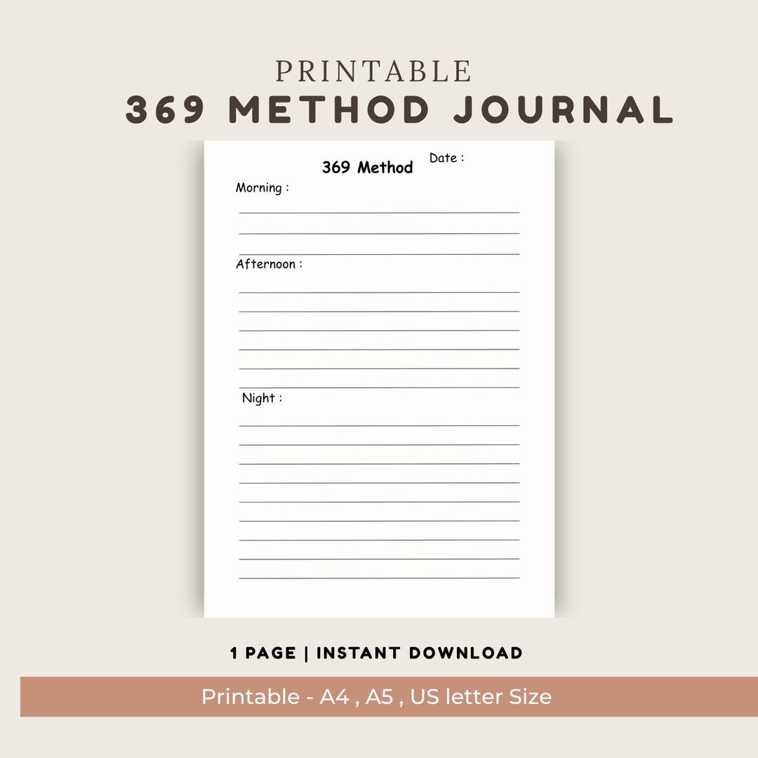 369 Method Manifestation Journal Printable | Daily Worksheet (PDF) - Etsy