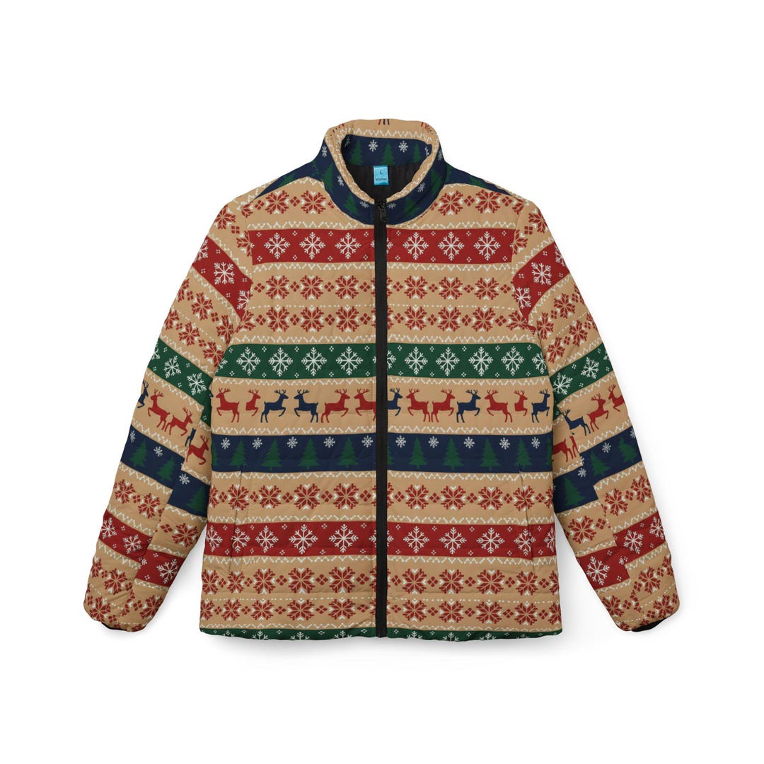 Reindeer Fair Isle Pattern Puffer Jacket - Etsy