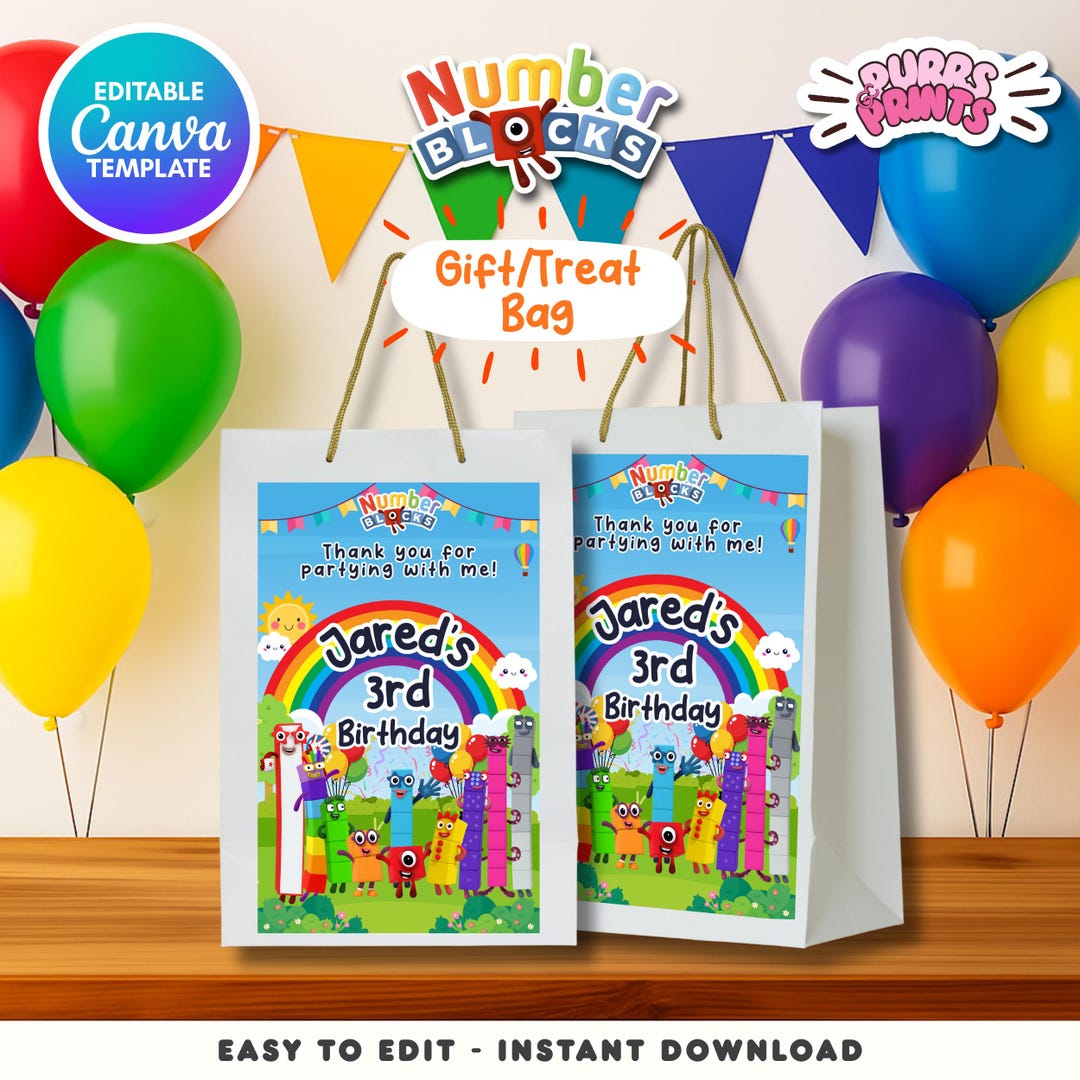 Editable Numberblocks Birthday Gift Bag, Canva Template, Digital ...