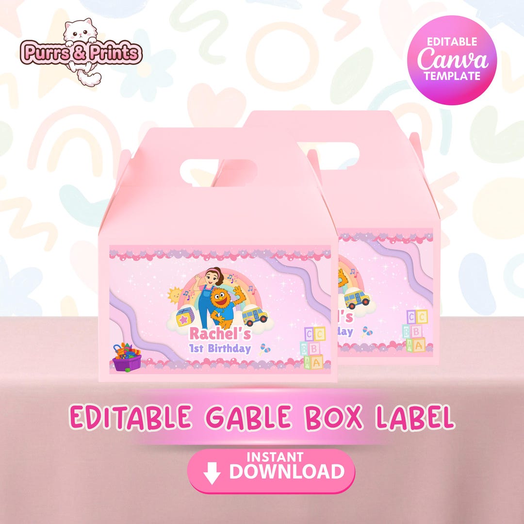 Editable Pink Miss Rachel Gable Box Labels, Birthday Party Favors ...