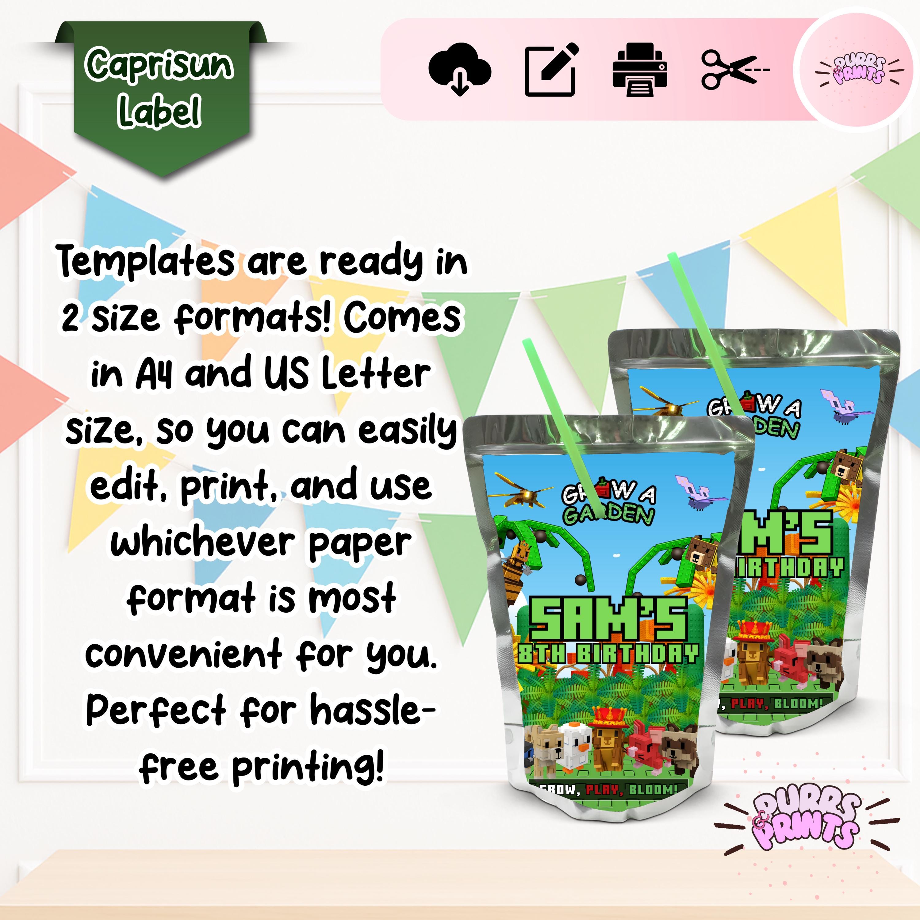 Editable Roblox Grow a Garden Birthday Party Favor Tags, Blox Caprisun ...
