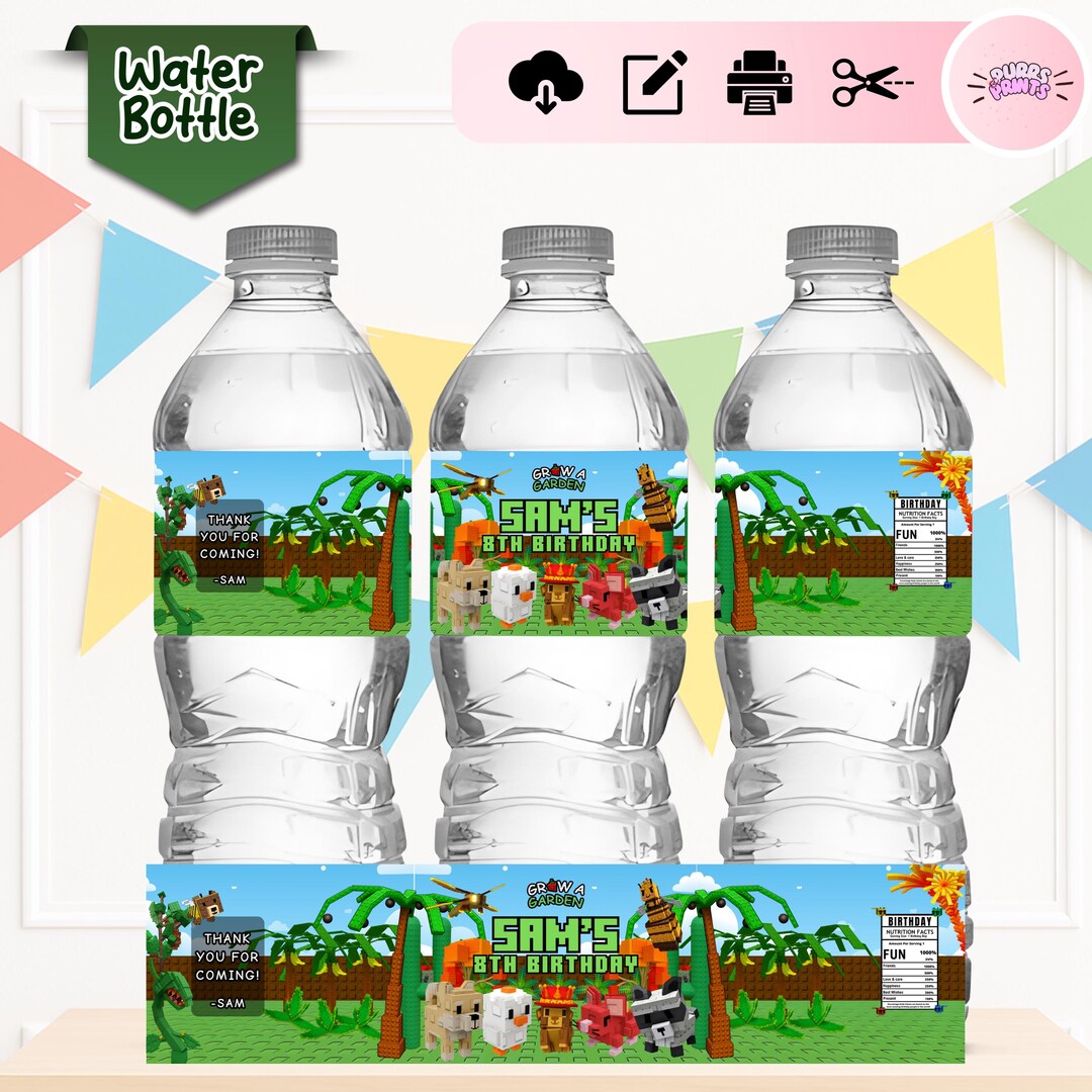 Editable Roblox Grow a Garden Birthday Party Favor Tags, Blox Water ...