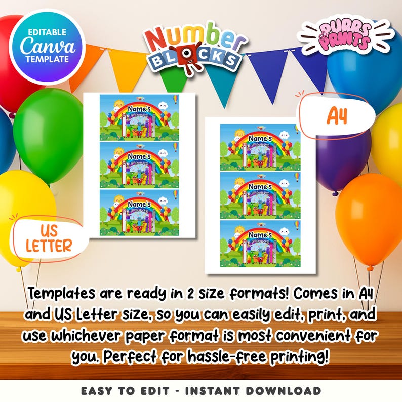 Editable Numberblocks Gable Box Template, Birthday Party Decor, Canva ...