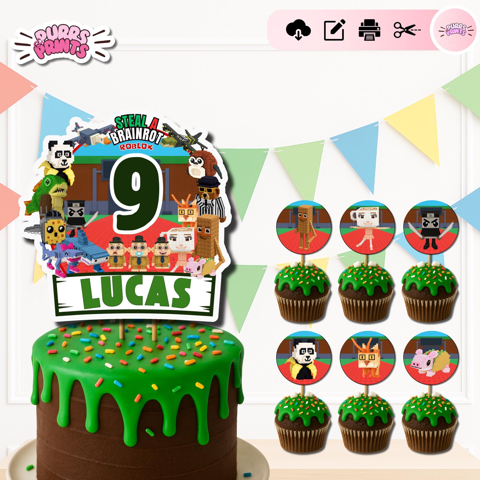 Editable Roblox Brainrot Birthday Party Printables 10in1 Bundle, Canva ...