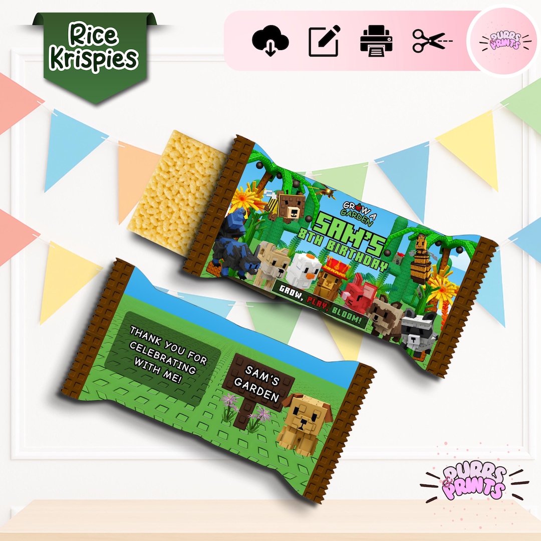 Editable Roblox Grow a Garden Birthday Party Favor Tags, Blox Rice ...
