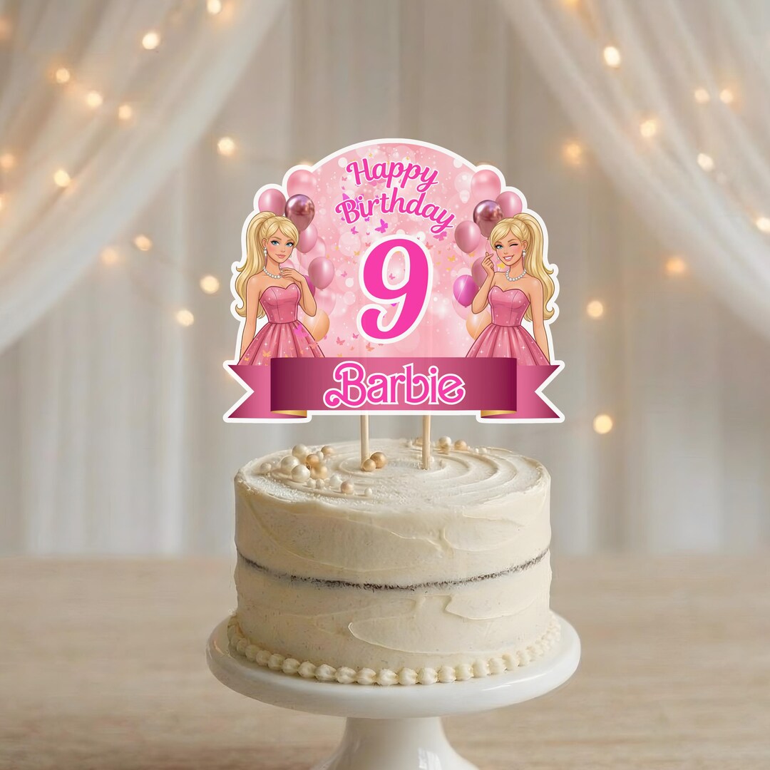 Pink Doll Cake Topper | Fashion Doll Party Decoration | Editable Canva ...
