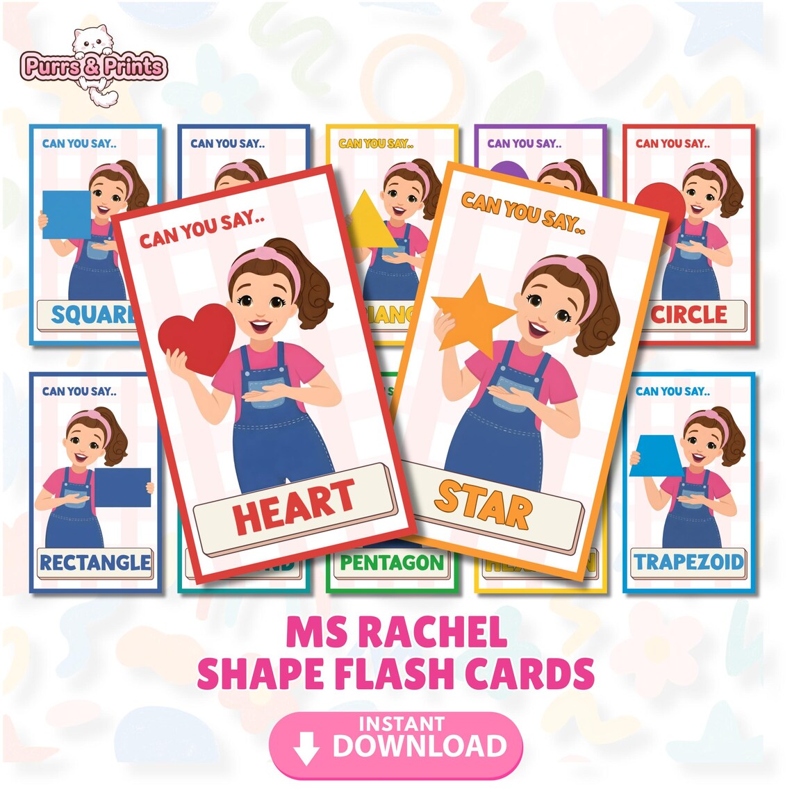 Ms Rachel Shapes Flash Cards | 12 Printable Learning Cards ...