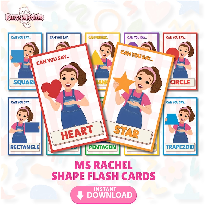 Ms Rachel Shapes Flash Cards | 12 Printable Learning Cards ...