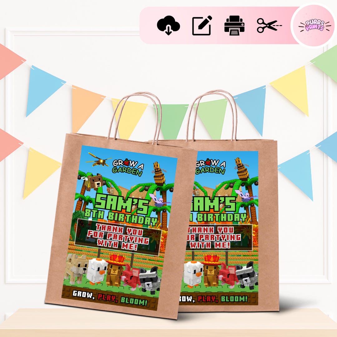 Editable Roblox Grow a Garden Birthday Party Favor Tags, Blox Treat Bag ...