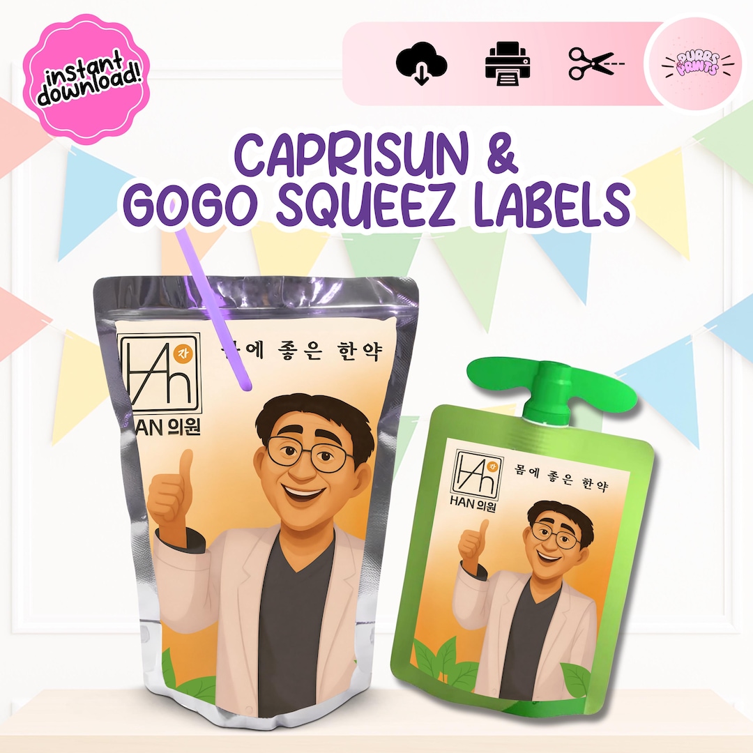 Kpop Demon Hunters, Dr. Han's Tonic Drink Wrapper, Gogo Squeez + Caprisun Juice Label, Rumi's ...