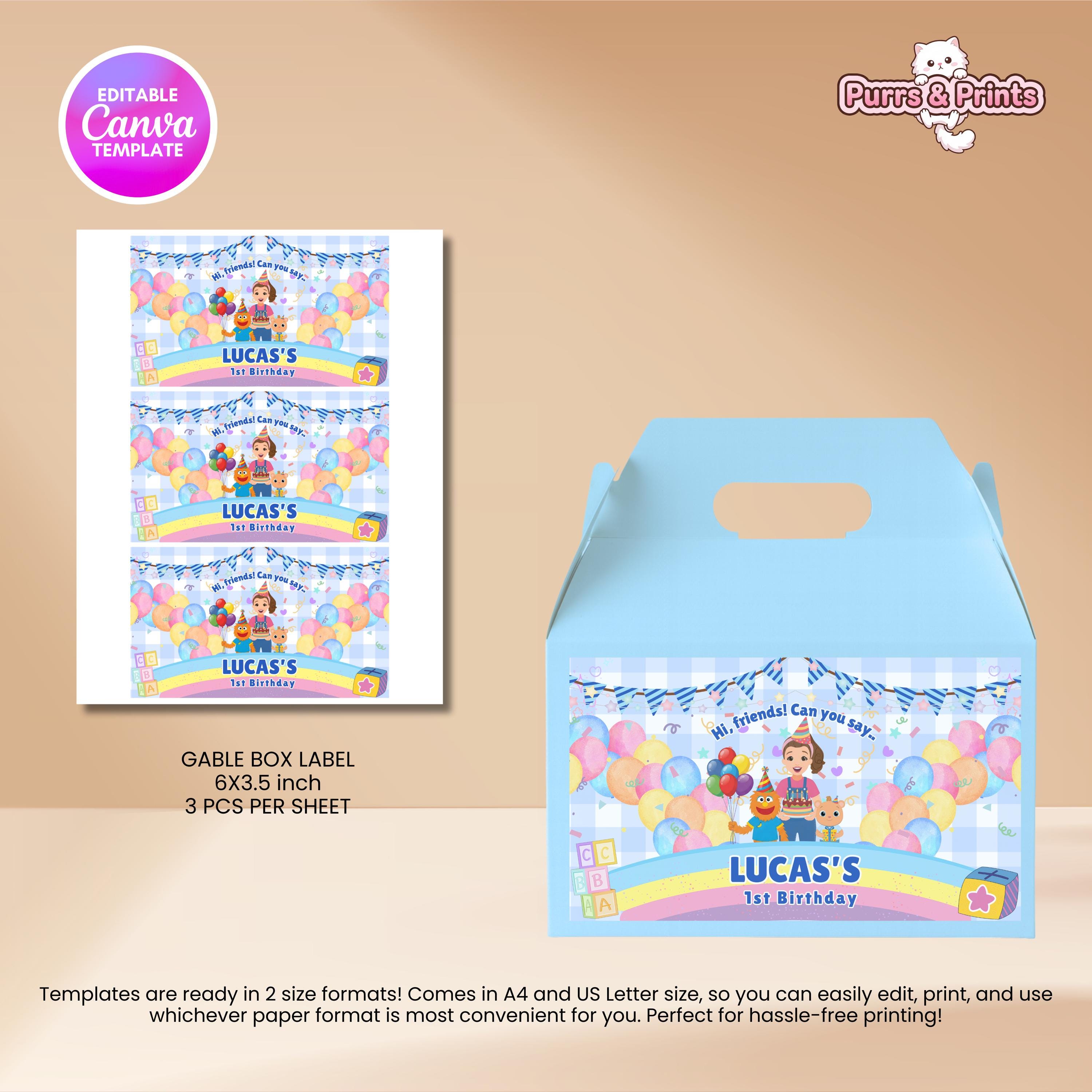 Editable Ms Rachel Gable Box Labels | Printable Party Favor | Blue ...