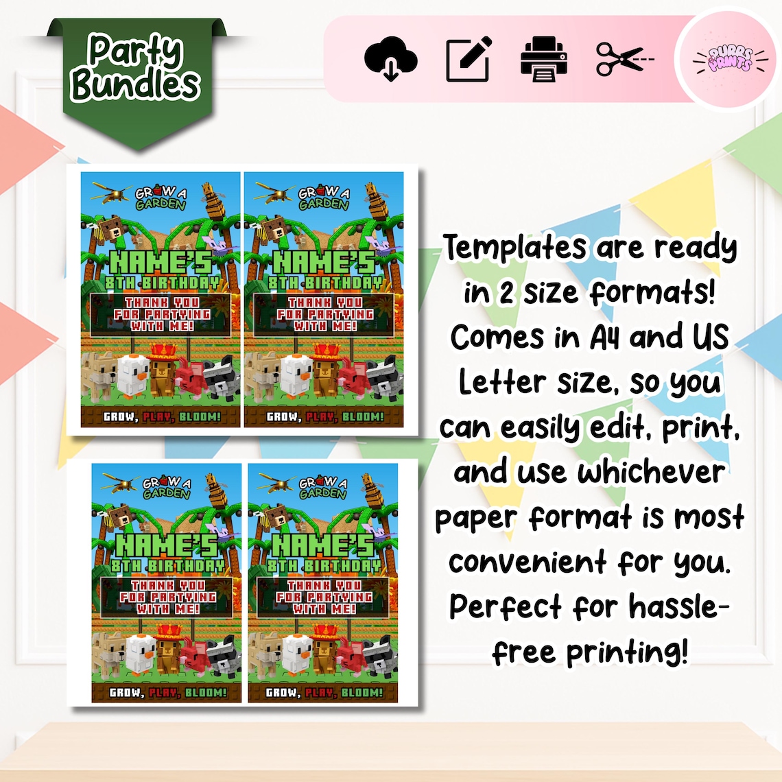 Roblox Grow a Garden Birthday Party Bundle: 10-in-1 Editable Canva ...
