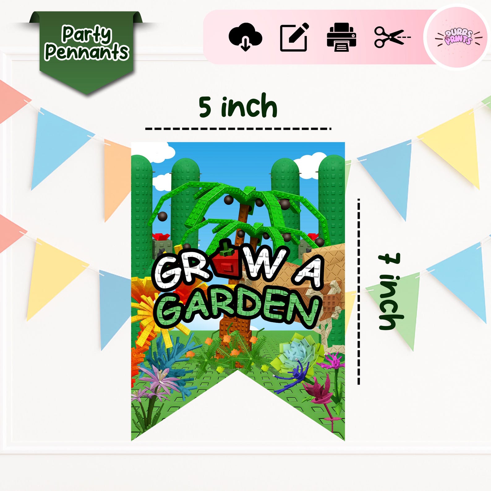 Roblox Grow a Garden Birthday Pennants, Printable Banner, Blox Party ...