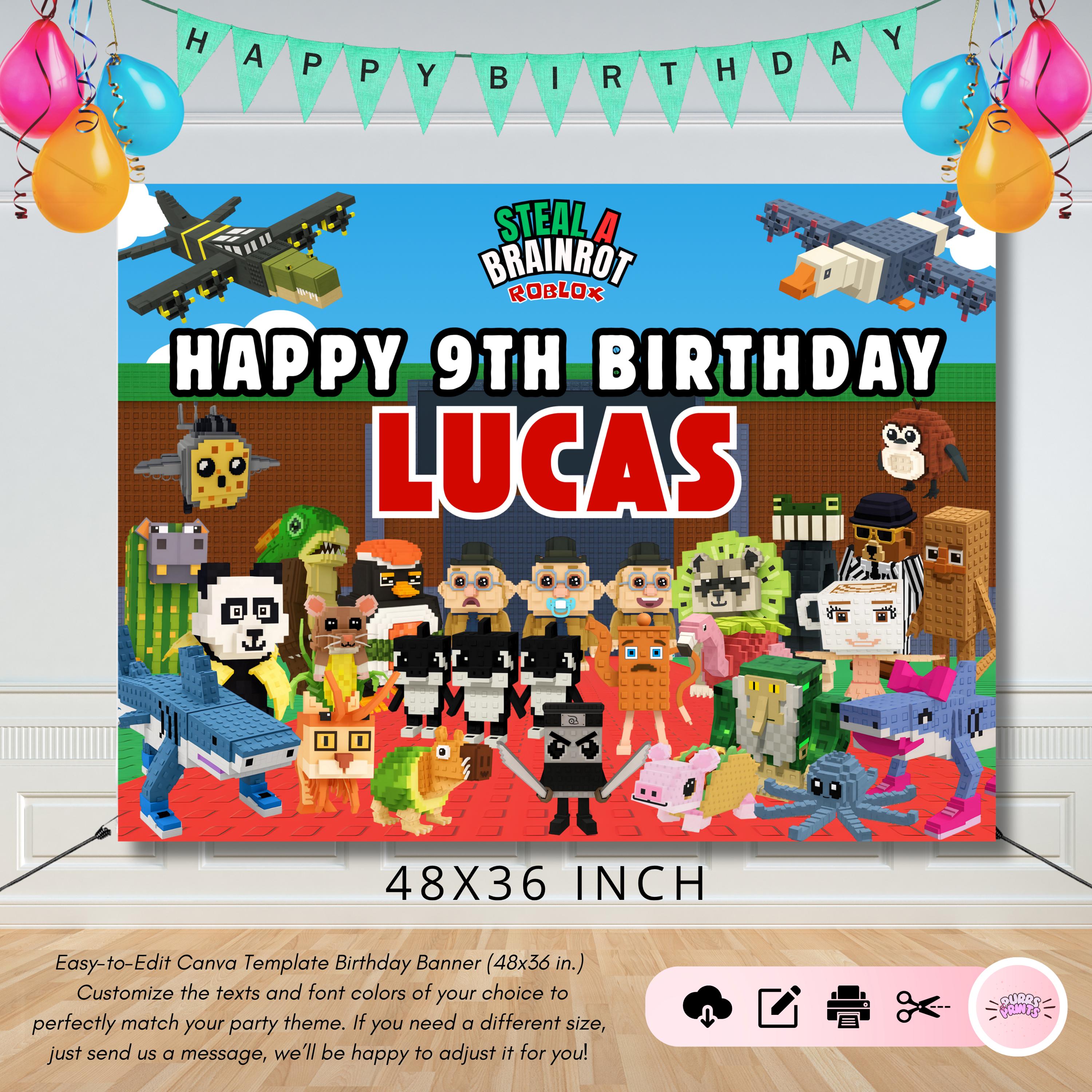 Roblox Steal a Brainrot Birthday Banner: Gamer Party Backdrop, Instant ...