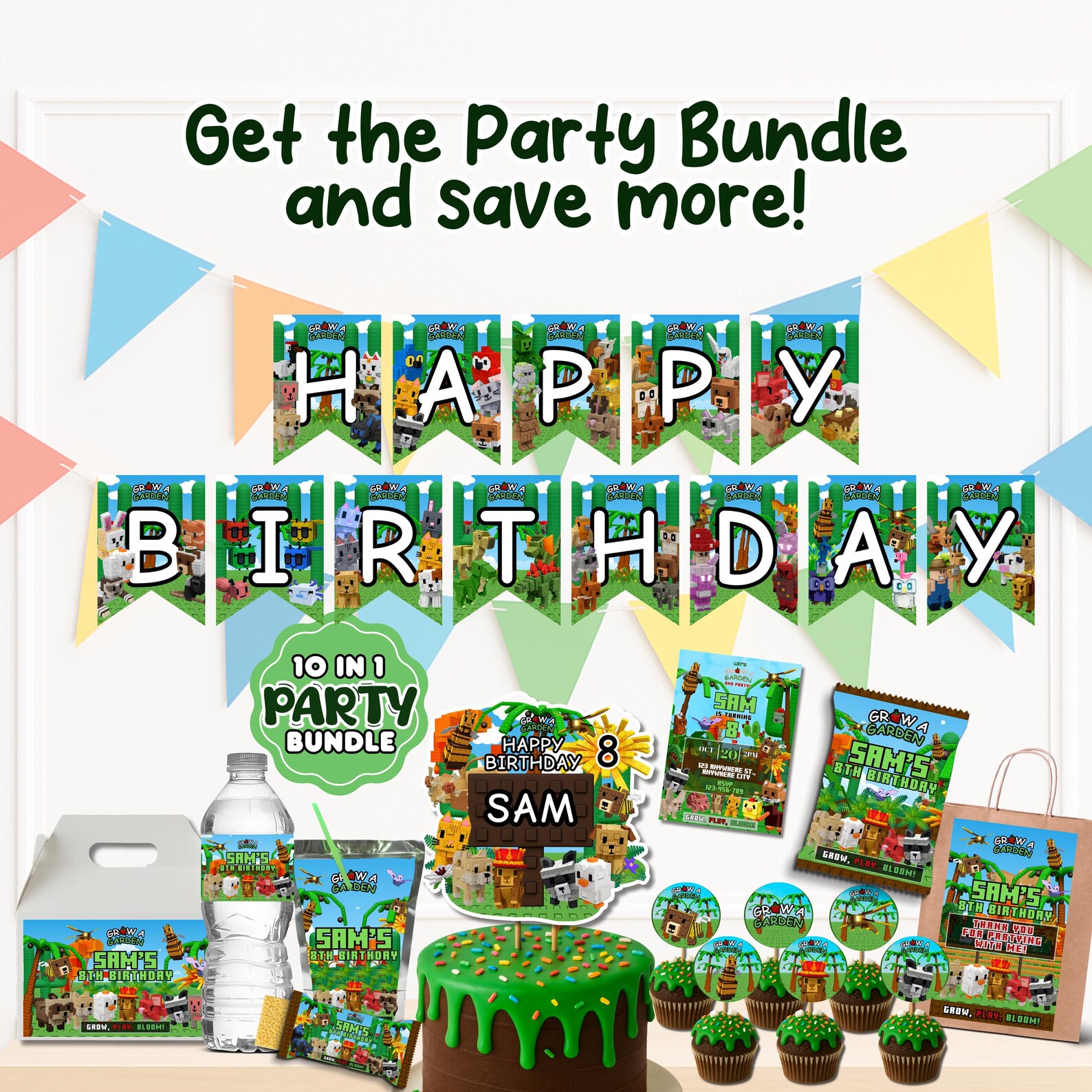 Editable Roblox Grow a Garden Birthday Party Favor Tags, Blox Rice ...