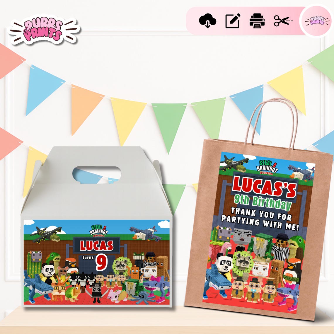 Editable Roblox Brainrot Birthday Party Printables 10in1 Bundle, Canva ...