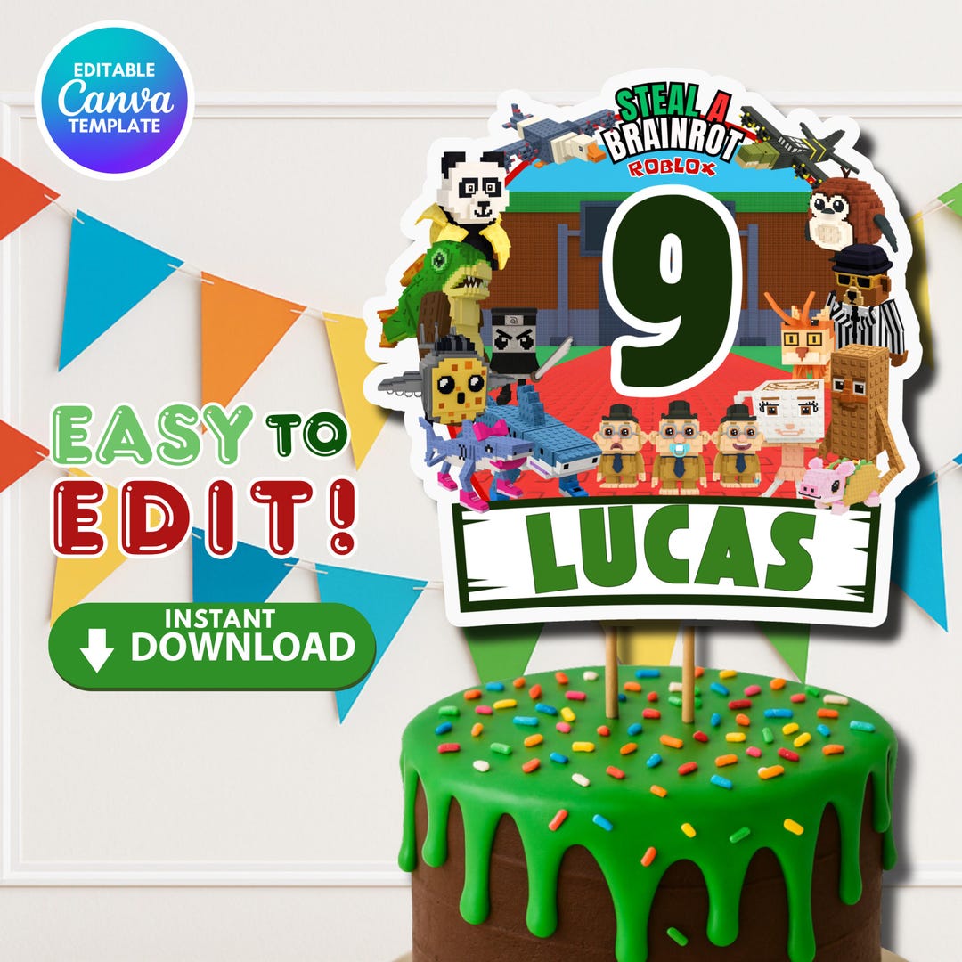 Editable Italian Brainrot Cake Topper | Roblox Steal a Brainrot Party ...