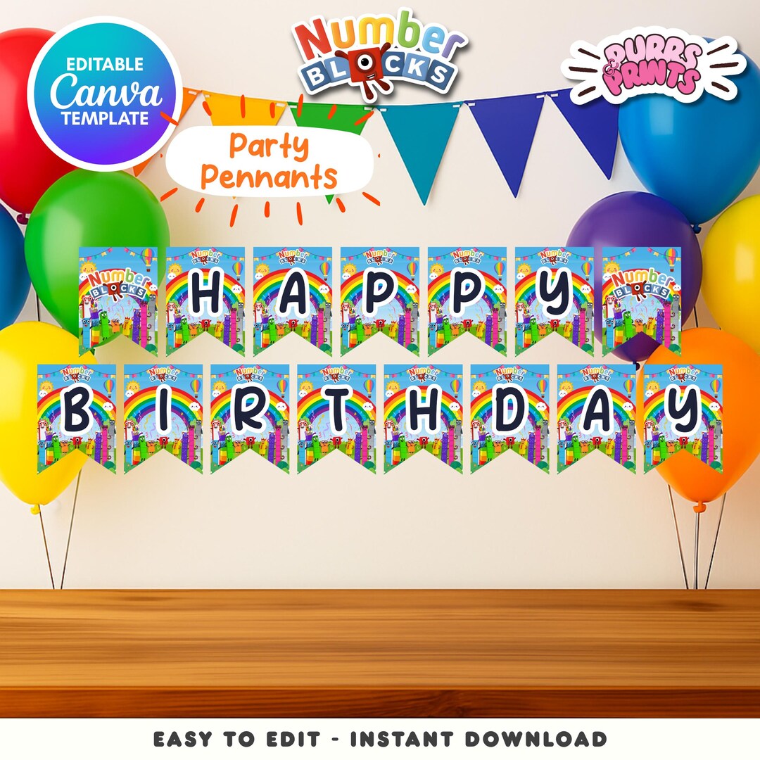 Editable Numberblocks Birthday Banner, Party Pennants, Canva Template ...