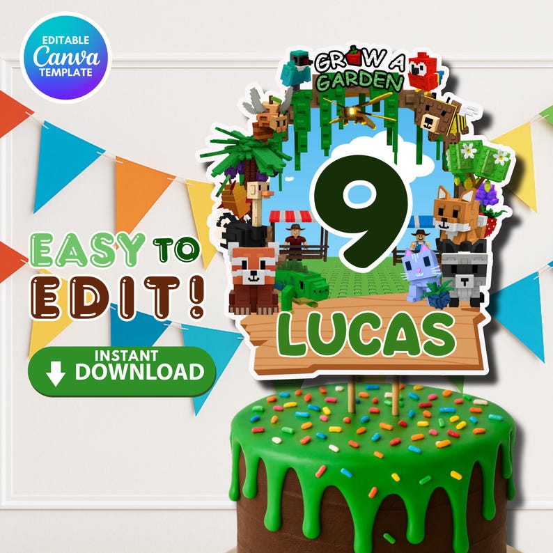 Editable Roblox Grow a Garden Cake Topper, Personalized Birthday Decor ...