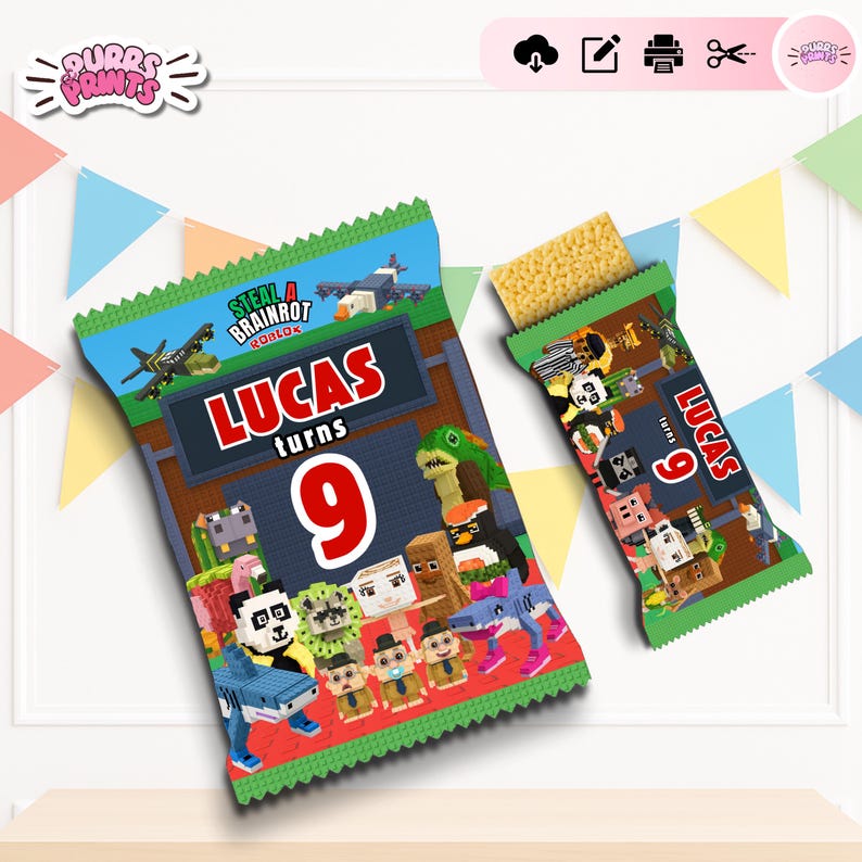 Editable Roblox Brainrot Birthday Party Printables 10in1 Bundle, Canva ...