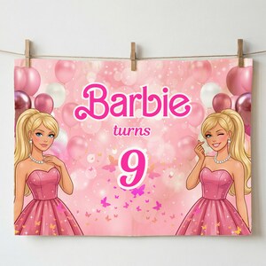 Editable Pastel Pink Doll Birthday Banner | Personalize Party Backdrop ...