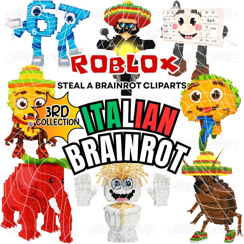 Roblox Brainrot Clipart Bundle PNG | 227 High-resolution 300 DPI ...