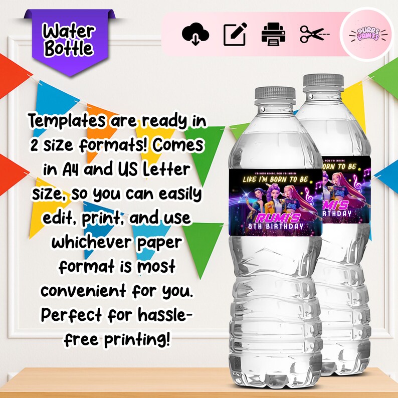K-pop Demon Hunter Water Bottle Labels | Printable Birthday Drink ...