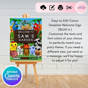 Roblox Grow a Garden Birthday Welcome Sign: Editable Personalize Canva ...